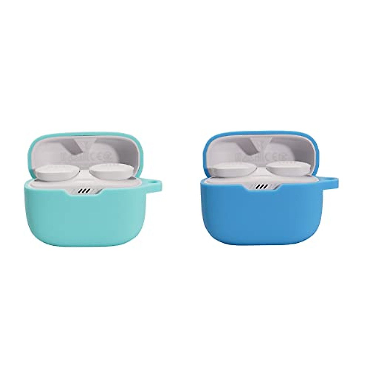 2 Pack Soft Silicone Protective Case Cover Compatible with JBL Tune 130NC TWS True Wireless Headphones, Protective Skin Sleeve with Key Chain (Light Blue+Light Green)
