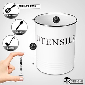 Kitchen Utensil Holder - Farmhouse Decor for Home - White Crock Organizer Caddy - Great for Large Cooking Tools by H+K Designs