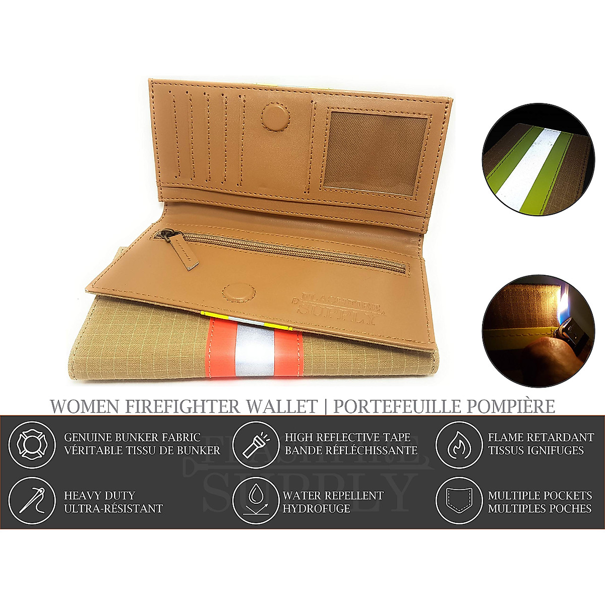 Firefighter Wallet Original Reflective Turnout Bunker Fabric Gear Women Gift (Beige & Yellow)