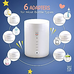 Portable Bottle Warmer for Travel by Lucky Black Cat, Travel Bottle Warmer with 6 Adapters, 4 Minutes Fast Heating Portable Bottle Warmer for Breastmilk, 4 Temperature Settings, Cordless Bottle Warmer