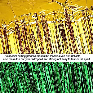 Peryiter 6 Pcs Backdrop Curtain 3.3 x 6.6 ft Glitter Tinsel Foil Fringe Curtains PET Fringe Curtain Backdrop Party Photo Backdrop Streamer Backdrop for Home Outdoor Party (Green, Gold)