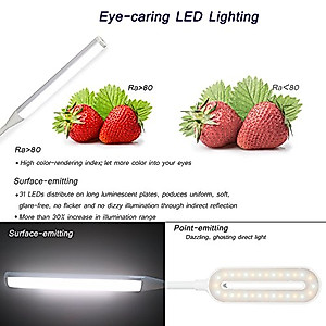 AnSun Rechargeable LED Desk Lamp Clip on Table Light with Battery Powered (2000mAh) 3 Color, Stepless Dimmable Touch Control 360° Flexible Reading Clamp Lamp for Study Bedroom Office (White)