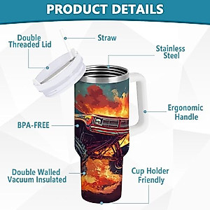 RPLIFE Monster Truck Stainless Steel Mug, Insulated Cup with Straw, Tumbler for Men