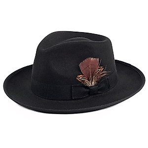 FADACHY Fedora Hats for Men & Women Wide Brim Felt Hat Dress Panama Trilby Hats Black Fedora