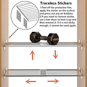 Slideep Expandable Closet Wire Shelves Stainless Steel, Heavy Duty Tension Shelf Cabinet Organizer, Strong Adhesive Closet Divider Organizer System (Large, 3Pack)