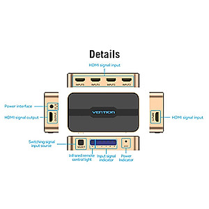 VENTION HDMI Switch 5 in 1 Out 4K@30Hz HDMI Selector Switch with IR Remote HDMI 1.4 HDCP 1.4 Support 4K HD 3D 1080P 2160P HDMI Switch Box for Roku, Apple TV, PS5/4/3, Fire Stick