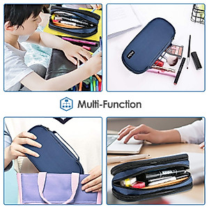 ProCase Big Capacity Pencil Case Pen Bag, Handheld Pencil Holder Pouch Pen Organizer Students Stationery Pouch with Durable Zipper Multi Compartments for School & Office Supplies –Navy