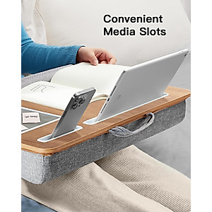 HUANUO Lap Desk - Fits up to 17 inches Laptop Desk, Built in Mouse Pad & Wrist Pad for Notebook, Laptop, Tablet, Laptop Stand with Tablet, Pen & Phone Holder (Wood Grain)