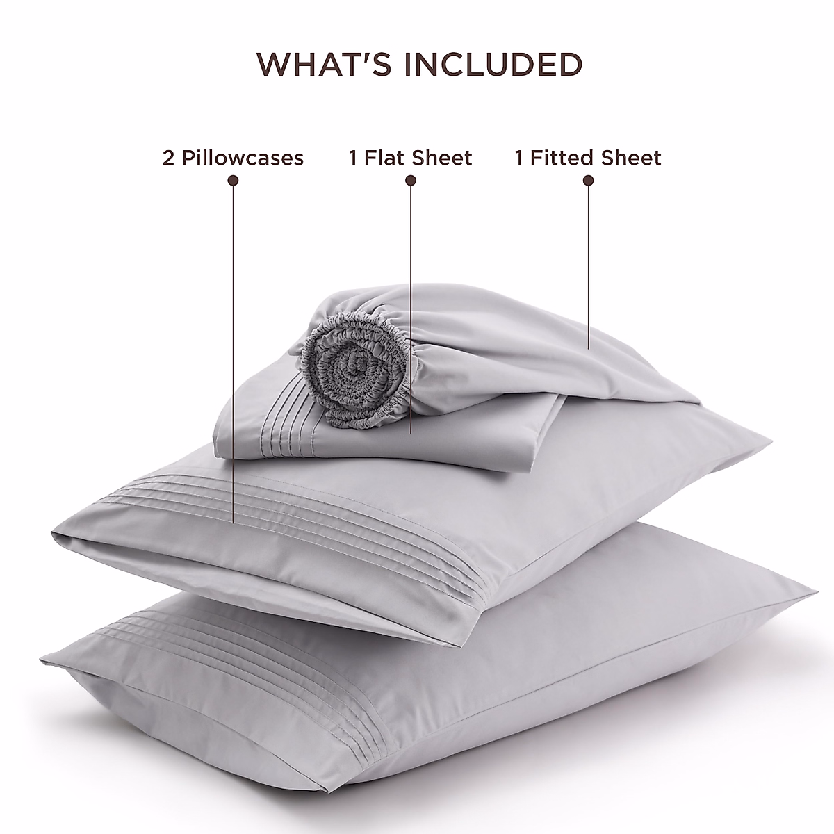 Bedsure Deep Pocket Full Size Bed Sheets Set - Fits Mattresses Up to 21 Inches Thick - 4 Piece GentleSoft™ Bed Sheets, Moisture Wicking, Cooling Bedsheet & Pillowcases, Easy & Secure Fit, Light Grey