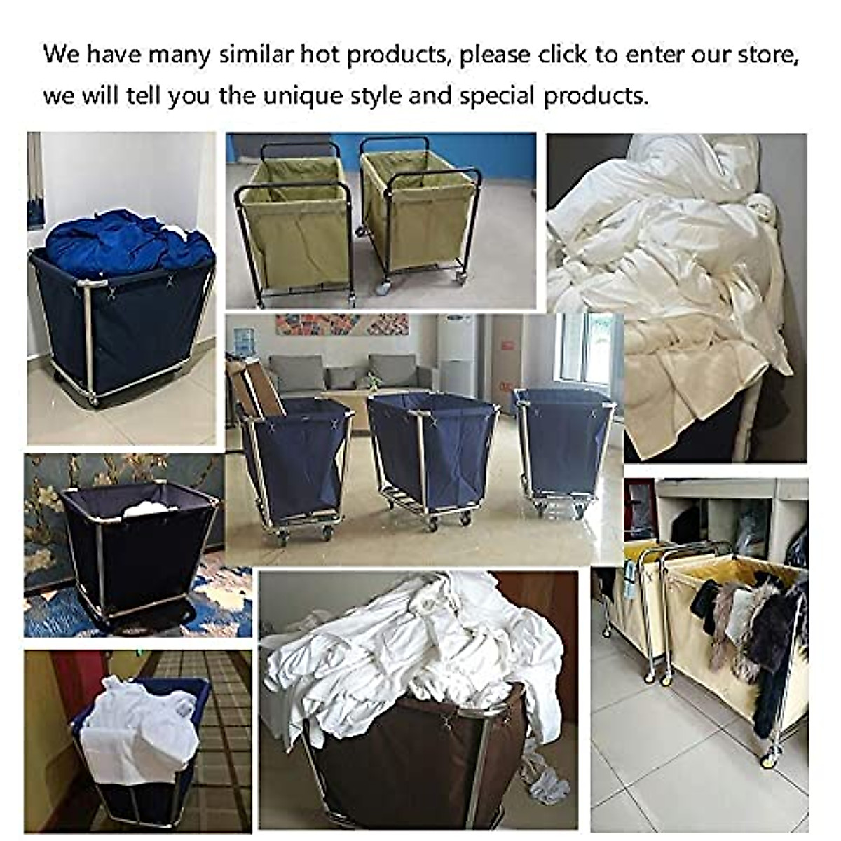 PHULJHADI Large Stainless Steel Trolley with Wheels - Heavy Duty Rolling Laundry Cart for Industrial,Home，Rolling Laundry Basket/Blue