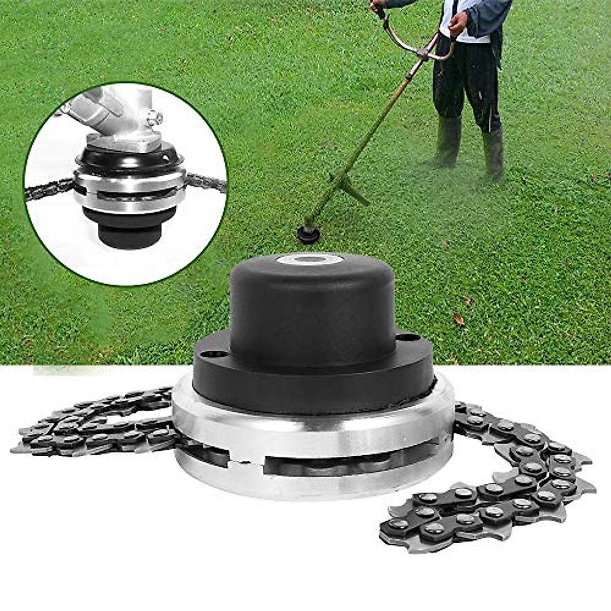 Newdanceus 65mn Coil Chain Trimmer Head，Stainless Steel Weed Trimmer Head Suitable for Medium Size Garden Lawn Grass Trimmer, Brush Cutter, Weed Eater, Chain Mower