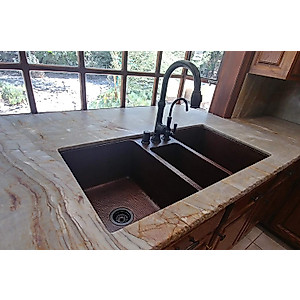 Premier Copper Products KTDB422210 42-Inch Hammered Copper Kitchen Triple Basin Sink, Oil Rubbed Bronze