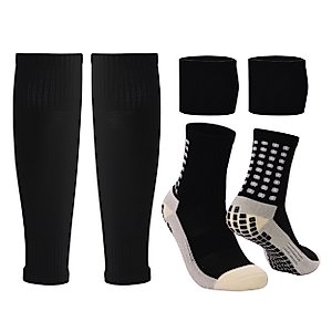 Grip Soccer Socks with Shin Guard Sleeves & Straps | Anti Slip Non-Skid Durable & Comfy Football Socks for Training & Matches