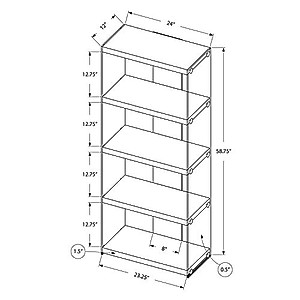 Monarch Specialties I Bookcase-5-Shelf Etagere Bookcase Contemporary Look with Tempered Glass Frame Bookshelf, 60"H, (White)