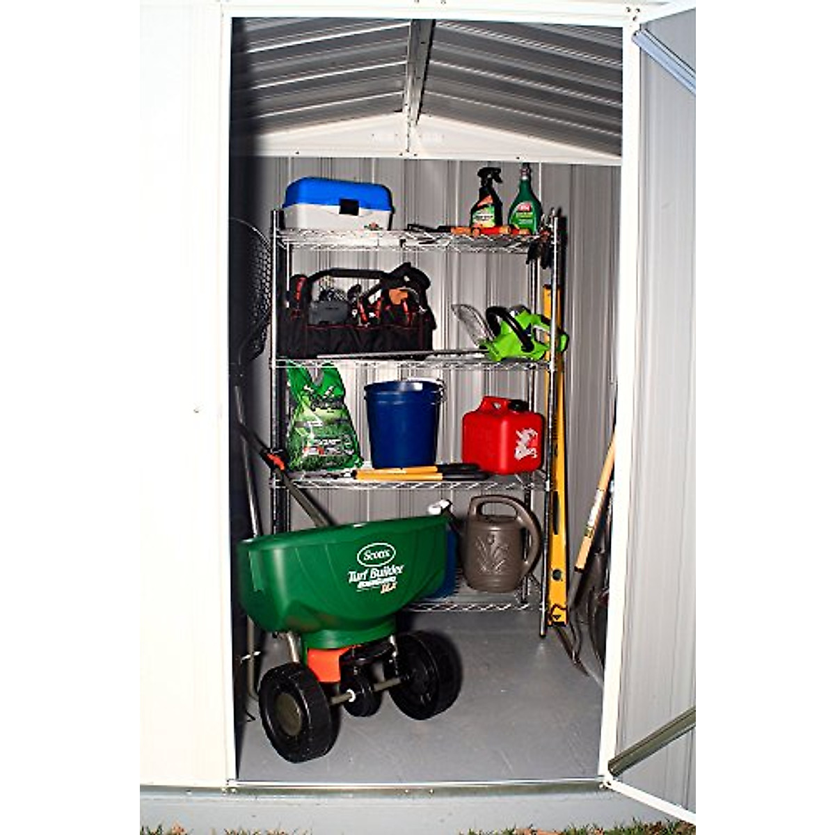 ARROW 6' x 5' EZEE Galvanized Steel Low Gable Shed Cream with Charcoal, Storage Shed with Peak Style Roof