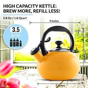 Chantal 1.8 QT Kettle, Buttons Series, Premium Enamel on Carbon Steel, Whistling, Even Heating & Quick Boil (Marigold)