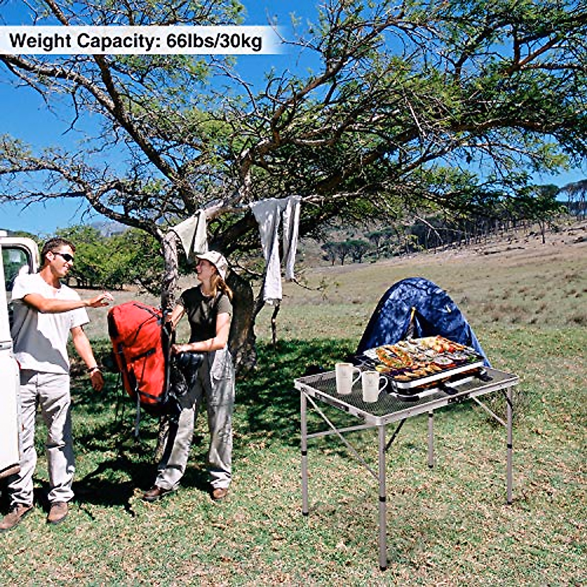 RedSwing Portable Grill Table for Outside, Aluminum Folding Grill Stand Table for Outdoor Camping Picnic BBQ, Lightweight Adjustable Height, 36"x24"x15"/28" Sliver