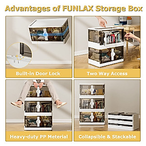 FUNLAX Collapsible Storage Bins with Lids, 8.2 Gal Foldable Stackable Storage Bins with Doors and Wheels, Folding Storage Boxes Set 3 Pack for Closet, Bedroom, Laundry, Home Organizer and Storage