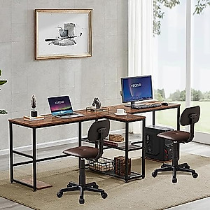 VECELO Armless Home Office Chair Low-Back Height Adjustable Stools for Desk/Computer/Task/Small Space, 360° Swivel, Set of 4, Coffee