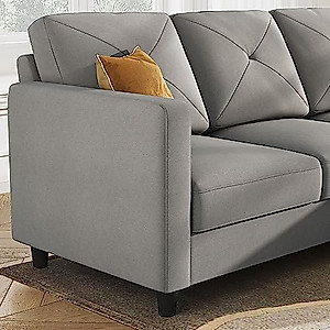 HONBAY U Shaped Sectional Sofa Convertible Couch with Double Chaises 4 Seat Sofa with Ottomans for Living Room, Light Grey