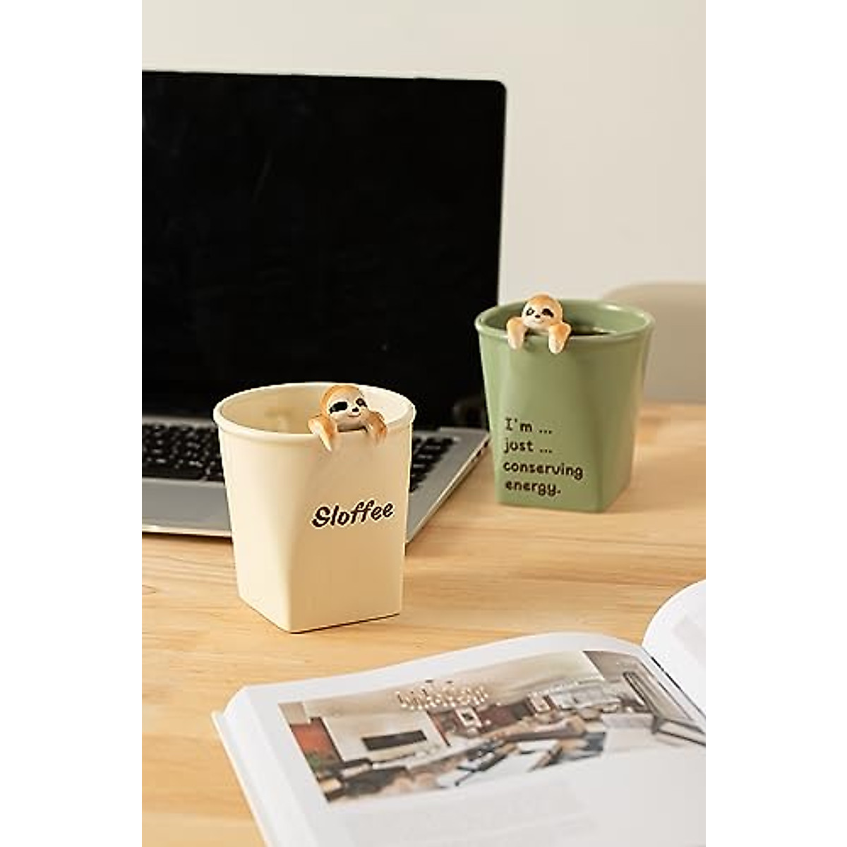 DIHOclub Ceramic Cup Funny 3D Sloth Mug Coffee Mug for Women and Men Gift for Best Friends and Coworkers (Cream-Sloth)