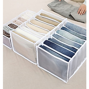 Wardrobe Clothes Organizer for Closet and Mesh Storage for Jeans Folded Clothes, Drawer Organizer Clothes (Jeans with 7 Grids Large White)