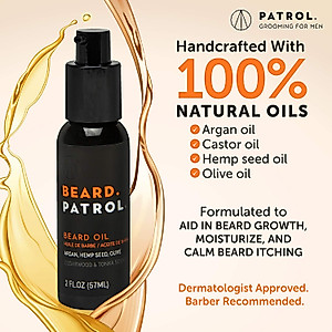 Beard Patrol Men's Beard Oil - Softens, Smooths & Strengthens Beard Growth – Grooming Beard and Mustache Maintenance Treatment - Cedarwood & Tonka