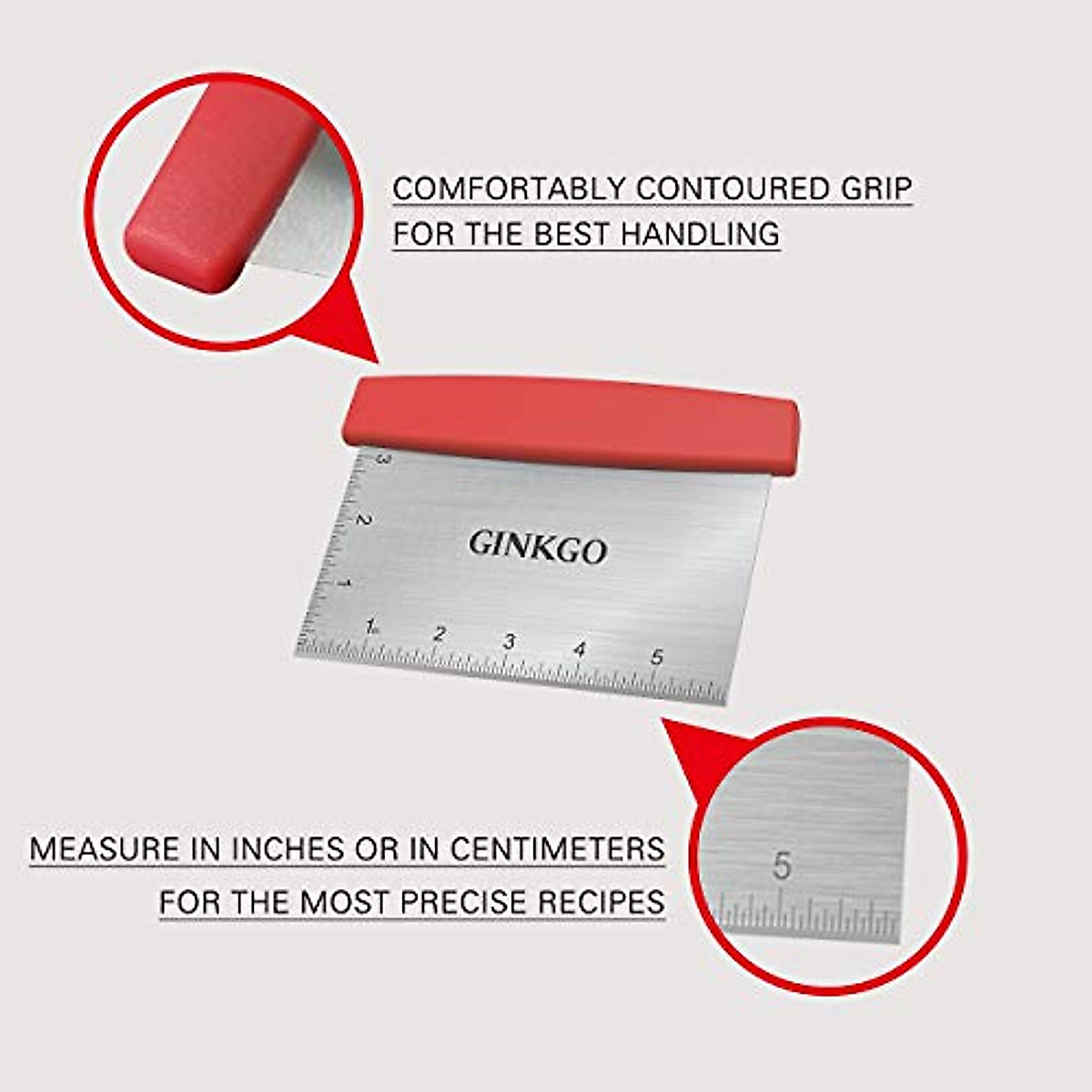 GINKGO Stainless Steel Bench Scraper Red and Blue