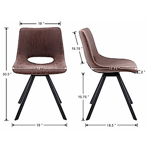 QUINJAY Leather Dining Chairs Set of 2 Modern Kitchen & Dining Room Chairs Swivel Dining Accent Chairs with Black Legs, Armless Side Chair for Living Room/Kitchen/Office, Brown