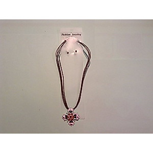 16" Choker with black cord & Cross Pendant with adjustable extension + Earring.