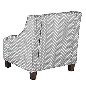 HomePop Youth Upholstered Swoop Arm Accent Chair, Grey and White Chevron