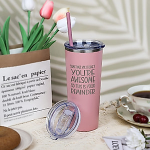 BSLAEEYS Inspirational Gifts for Women –“Sometimes You Forget You’re Awesome Thank You Gifts Birthday Gifts for Coworker, Best Friend, Mom, Wife, Sister-22 Oz Insulated Tumbler（Pink）
