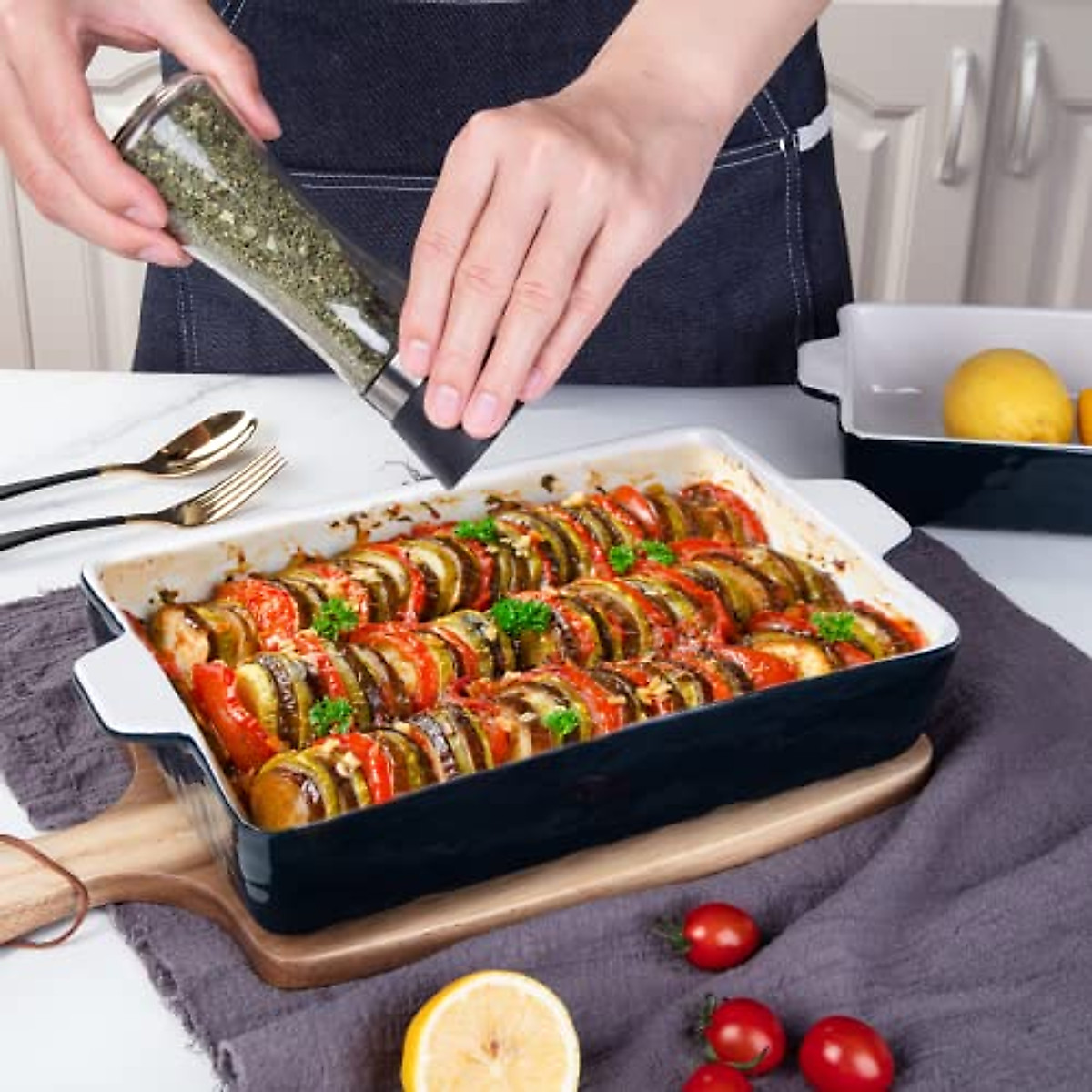 Cibeat Ceramic Bakeware Set of 3 Piece, Rectangular Baking Pan Set, Porcelain Baking Pans Rectangular Casserole Pan for Cake, Lasagna, 11.7 x 8 x 2.7 Inches, Blue