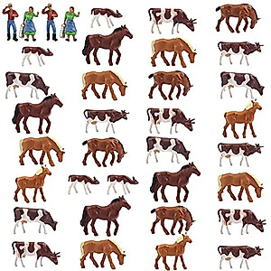 Farm Animals Figure Set,AN8706 36PCS 1:87 Well Painted Farm Animals Cows Horses Figures for HO Scale Model Train Scenery Layout Miniature Landscape New