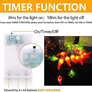 Tropical Themed String Lights Chili Pepper Cactus LED String Lights Battery Powered for Desert Texas Cowboy Wreath Bedroom Wedding Home Party Christmas Decor