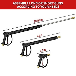 XUNCHI Pressure Washer Gun with Replacement Extension Wand, 5 Nozzle Tips Power Washer Gun with 3/8 Quick Connector 40 Inch, 4000 PSI