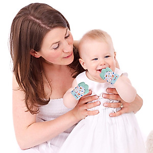 NEPAK Teething Mitten 2 Pairs-Baby Glove Stimulating Teether Toys for Boys & Girls-Teething Glove for Child (Cartoon Puppet,Coral and Mint Colours)