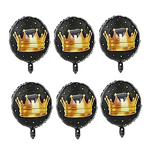 JANOU Crown Balloons 18 Inch Foil Helium Round Black Balloons Birthday Wedding Baby Shower Party Decoration Pack 10pcs