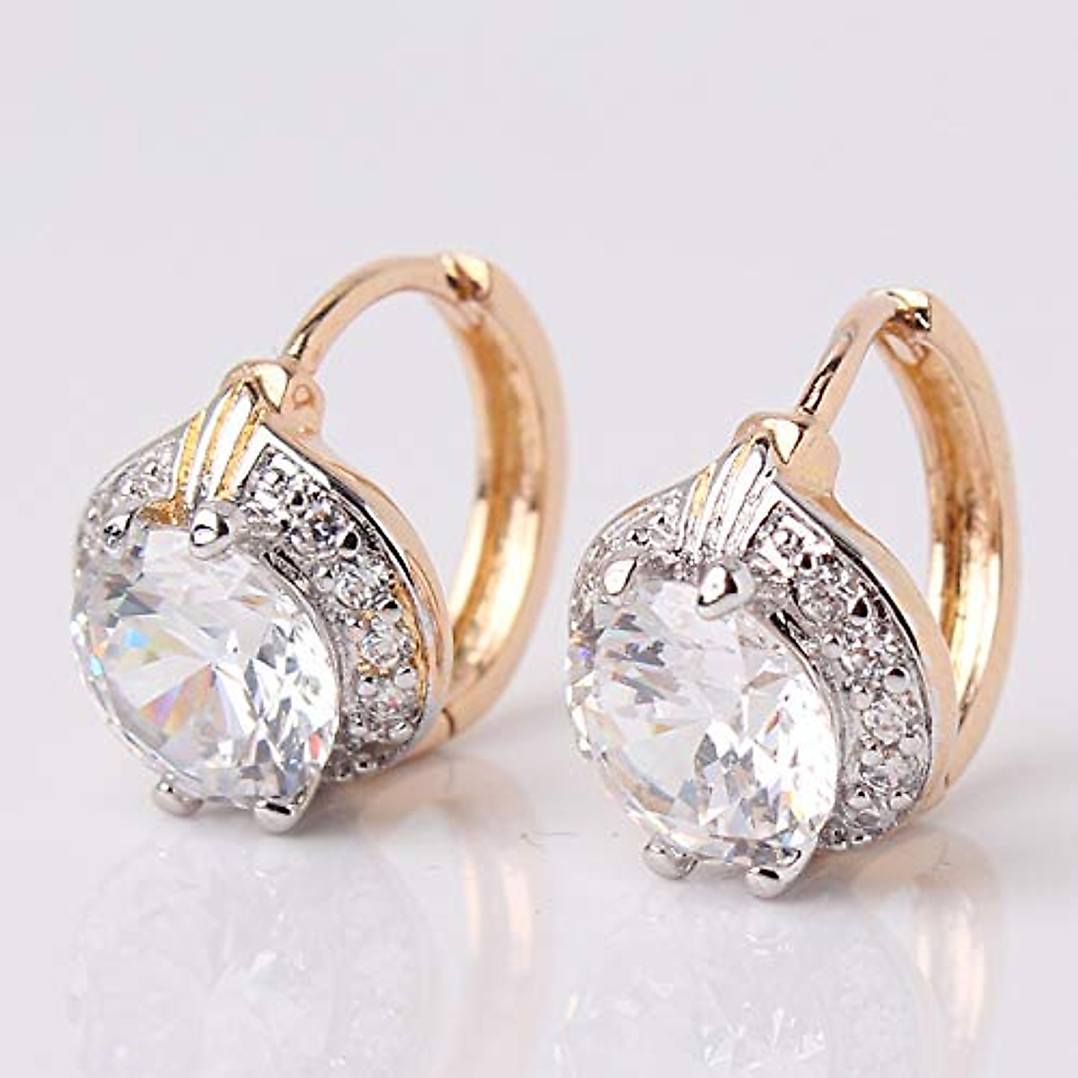GULICX Fashion Jewelry Gold Tone Oval White Crystal Lovely Royal Gorgeous Hoop Earrings
