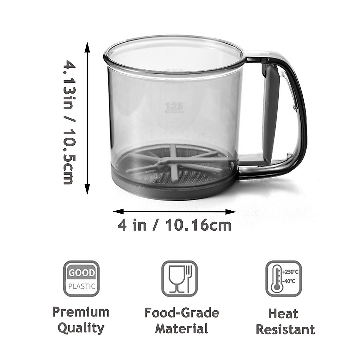 Flour Sifter for Baking, Flour Sifter, Fine Mesh with Hand Press Design, Portable Manual Sifter for Baking, Powdered Sugar, Flour, BPA Free, Gray