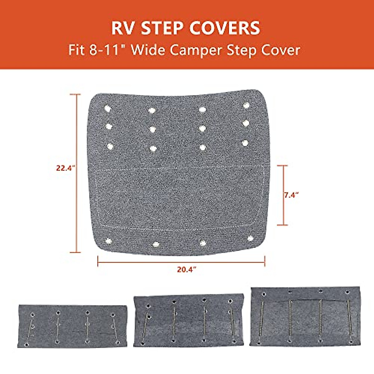 Brrxiur RV Step Covers 22" Wide Camper Step Covers for Radius Steps 3 Pack RV Step Rug with Snap Fasteners