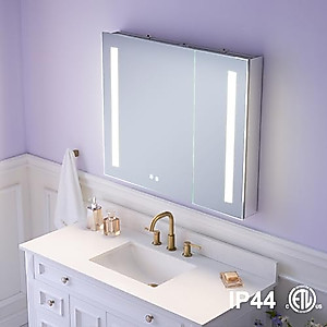 WELLFOR 36" X 30" LED Medicine Cabinet with Mirror, Double Opening Door, Recessed or Surface Cabinet Mirror, Bathroom Mirror Cabinet, Medicine Cabinet with Lights with Outlets & USB Ports