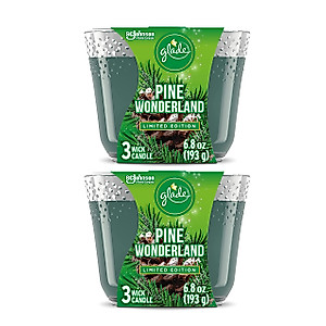 Glade Candle, Fragrance Candle Infused with Essential Oils, Air Freshener Candle, 3-Wick Candle (Pine Wonderland)