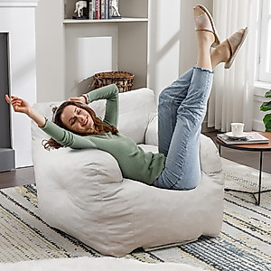 Recaceik Bean Bag Chairs, Soft Cotton Linen Bean Bag Chair with Filler, Fluffy Lazy Sofa, Comfy Cozy BeanBag Chair with Memory Foam for Small Spaces, Bedroom, Living Room, Dorm,Ivory