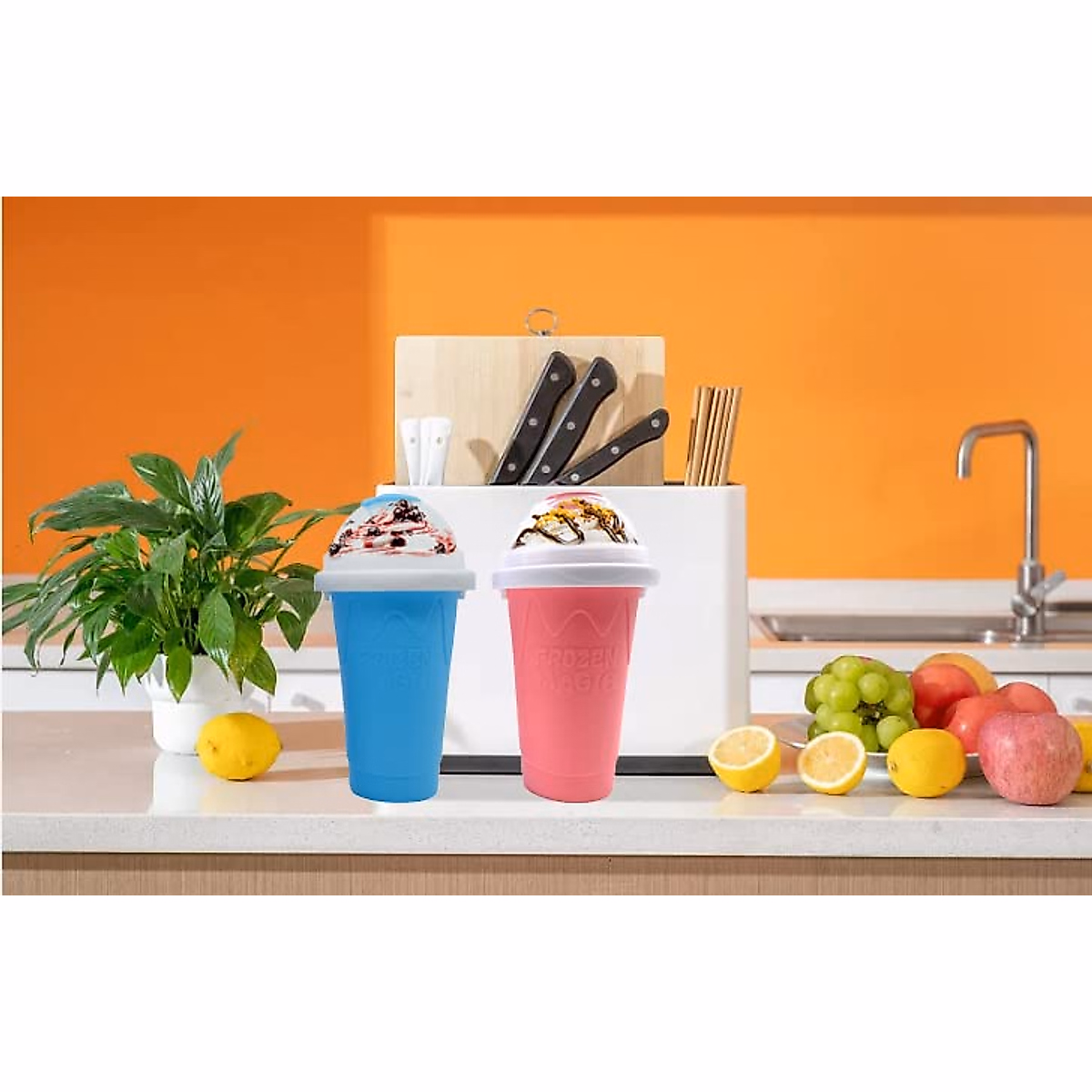 Kahopy Slushie Maker Cup, Magic Quick Frozen Slushy Maker Smoothies Cup Squeeze Cup Double Layer Cooling Cup, Homemade Slushie Cup Ice Cream Maker for Kids Christmas Gift (New Upgraded, Blue)