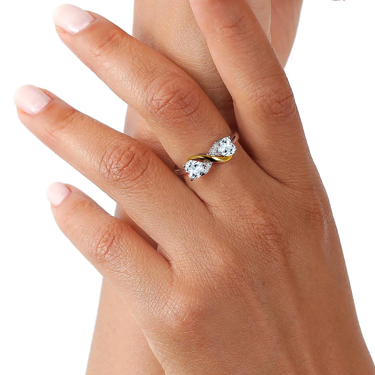 Gem Stone King 925 Sterling Silver and 10K Yellow Gold Sky Blue Aquamarine and White Lab Grown Diamond Ring For Women | 0.87 Cttw | Heart Shape 5MM | Available In Size 7, 8, 9, 10, 11, 12, 13