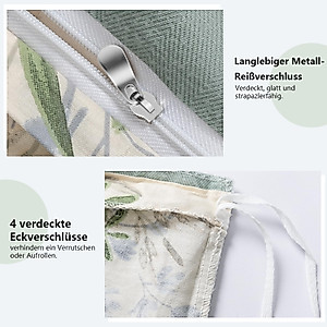 MetersGod 100% Long-Staple Cotton Duvet Cover Set Queen White Green Floral Leaves Pattern Printed Reversible Comforter Cover 3pcs, Ultra Soft & Breathable Bedding Set