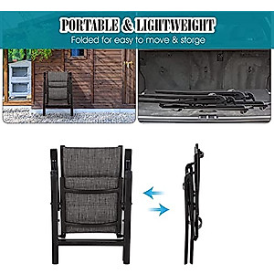 PHI VILLA Outdoor Folding Patio Dining Chairs Set of 4, Adjustable Padded Portable Reclining Patio Chairs Aluminum for Garden,Yard and Deck, Dark Grey