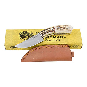 Wild Turkey Handmade Collection Full Tang Fixed Blade Hunting Knife w/Genuine Leather Sheath (Stag)