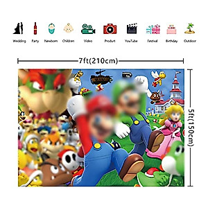 7X5FT Super Brothers Backdrop Birthday Decoration Cartoon Video Game Super Bros Fans Party Supplies for Kids Family Cake Table Photo Props